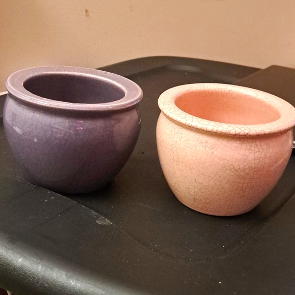 Accents | 2 Ceramic Pots Pink Purple Crackle Finish Smooth Texture ...